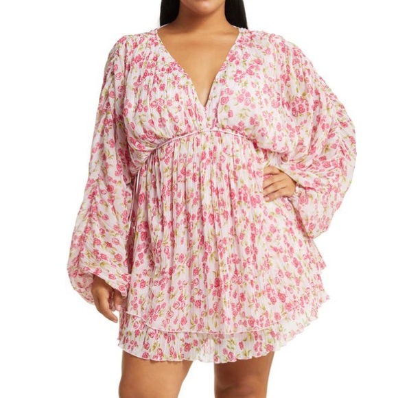 ASOS Curve | Dresses | Asos Curve Pink Rose Floral Print Balloon Sleeve ...